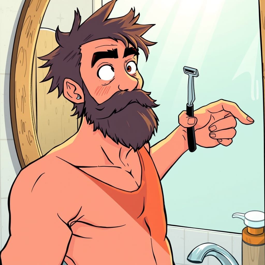 Anime-Style Young Man Prepares for a Close Shave - AI Art