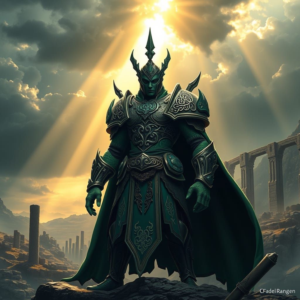 Epic Green Psycho Ranger in Godlike Armor - AI Art