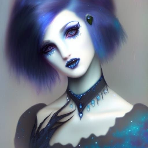 Ethereal gothic young lady with indigo hair and indigo eyeshadow and ...