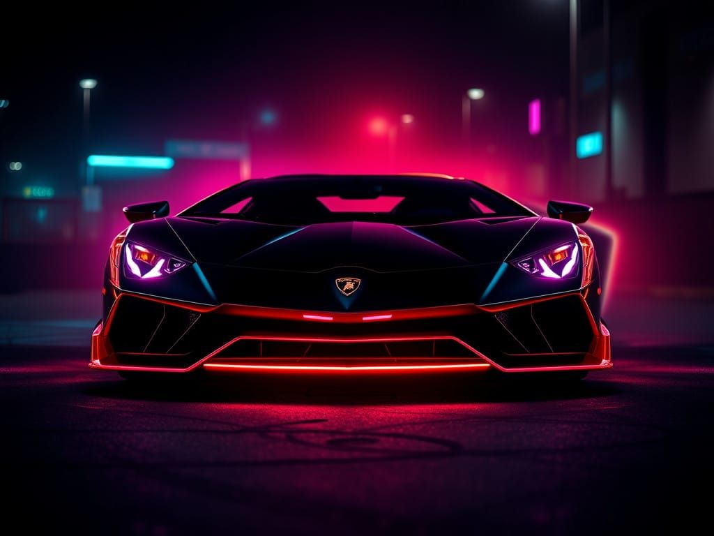a lamborghini aventador made of neon glow