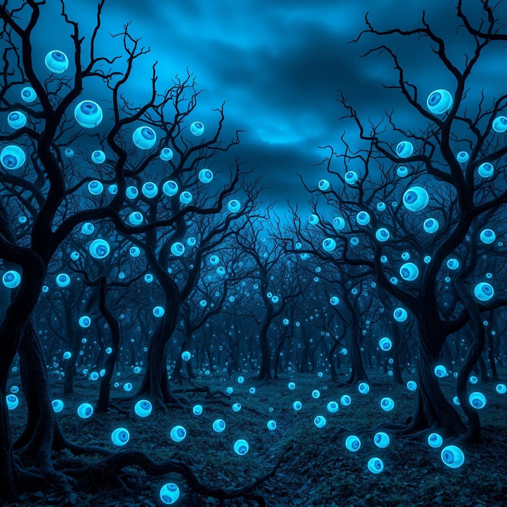 Eyeball Forest - Surreal Forest of Glowing Blue Eyeballs