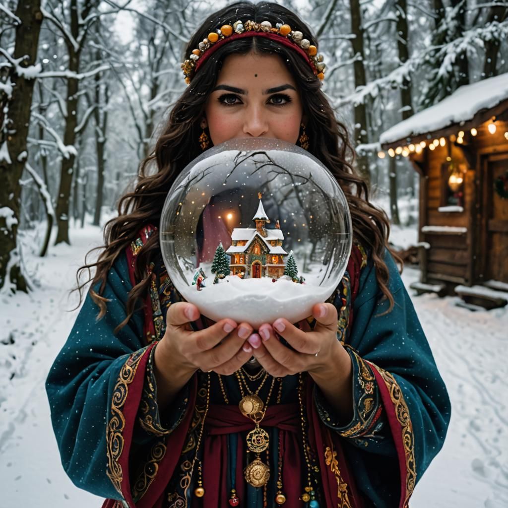A gypsy holding A mesmerising Snow globe. - AI Generated Artwork ...