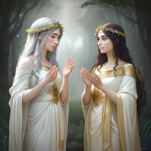 Ethereal Goddesses Contemplate the Soul in Soft Go... - AI Art