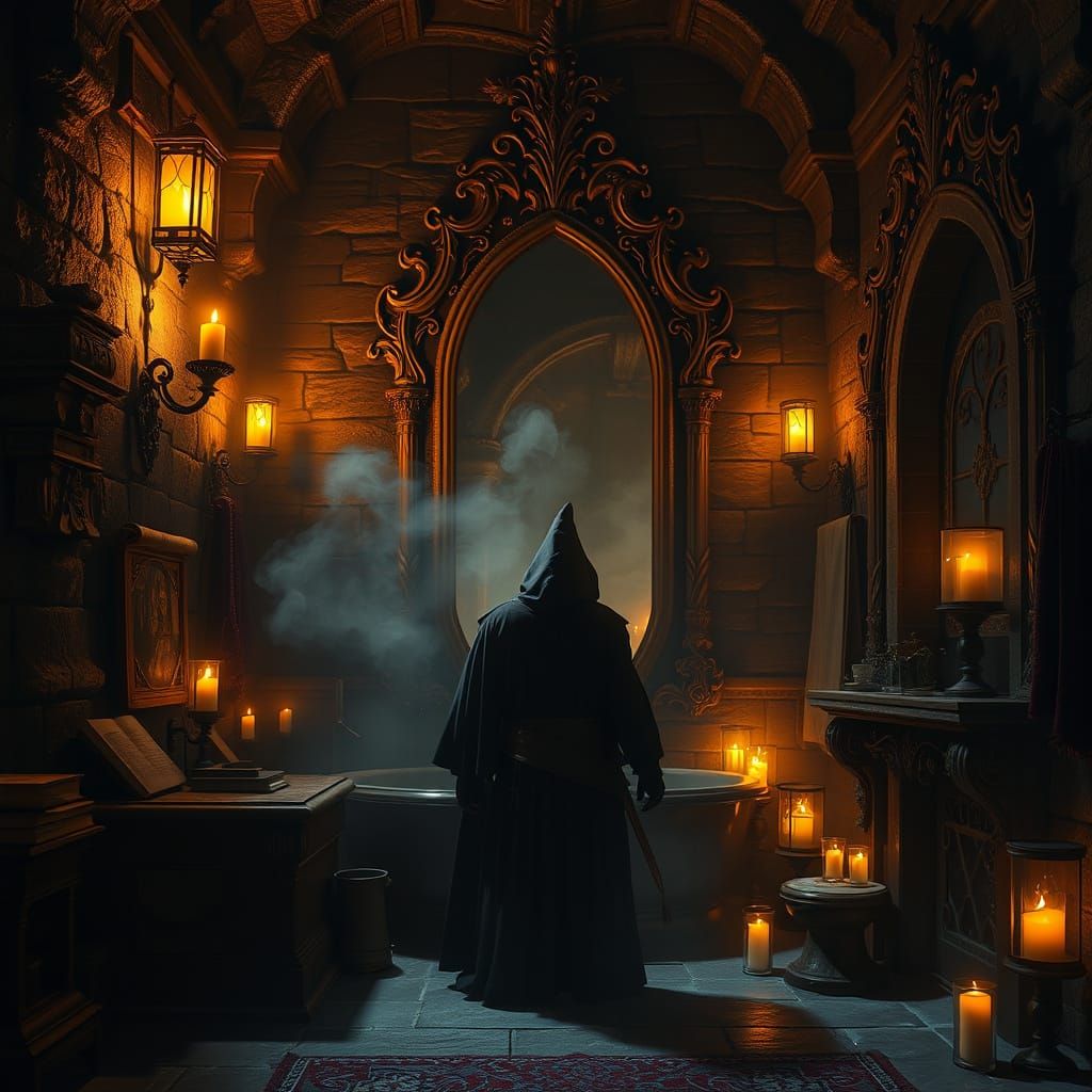 ritual bath - Warlock in a Gothic Ritual Bath Scene