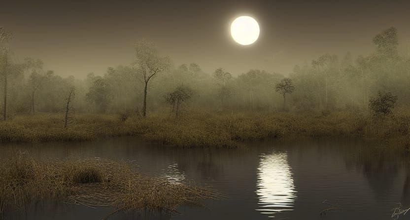 A full moon over a lost swamp. Detailed matte painting. - AI Generated ...