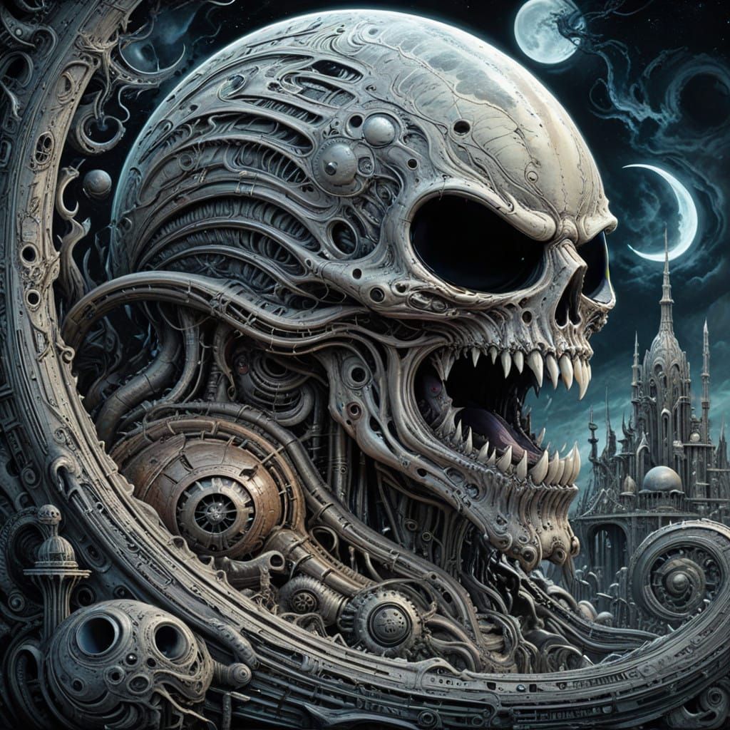 Surreal Doomsday Landscape in Gigeresque Cyberpunk... - AI Art