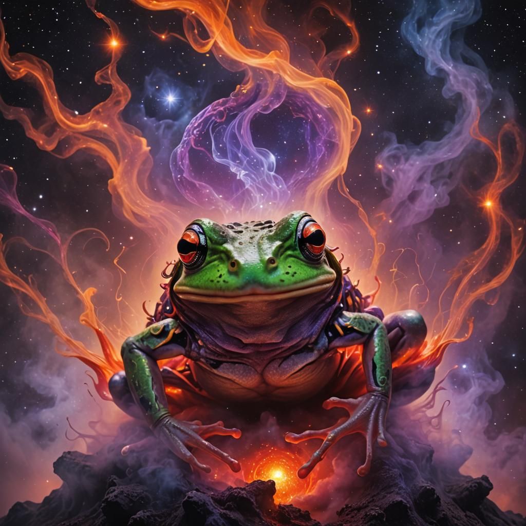 An otherworldly and mystical image of a frog, transformed into a ...