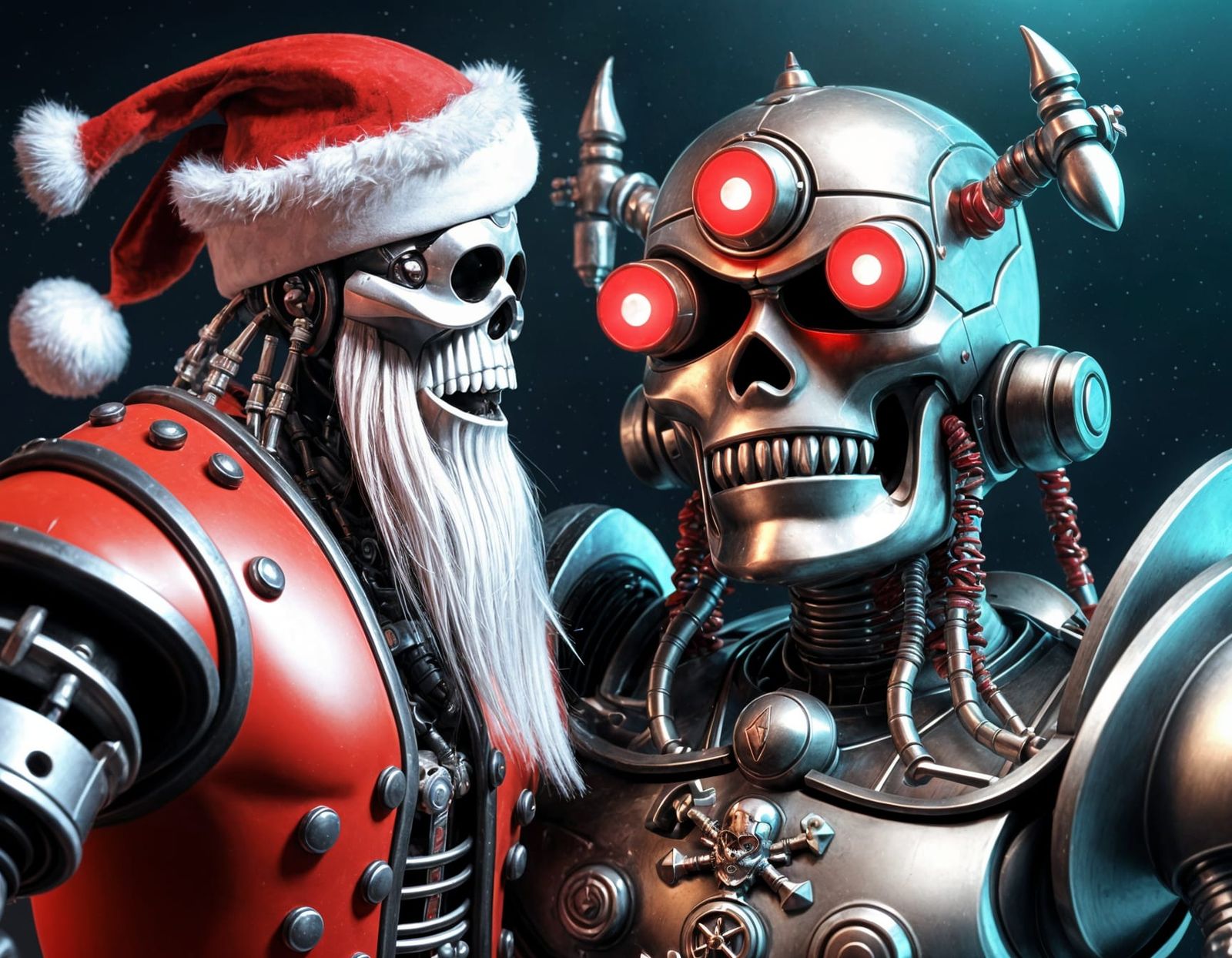 Cyberpunk Robot Pirate Battles Evil Santa Claus in... - AI Art