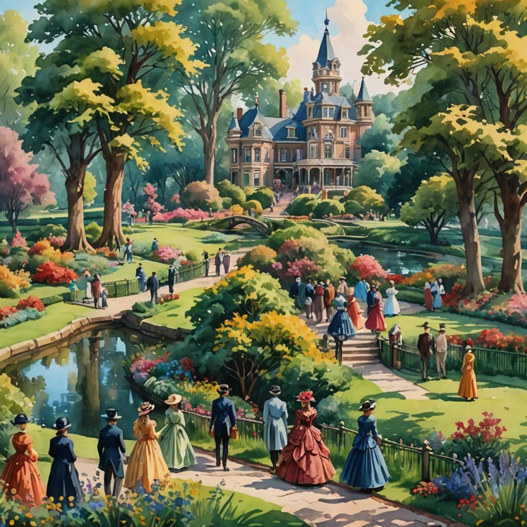 A Busy Park--Victorian Era - AI Generated Artwork - NightCafe Creator