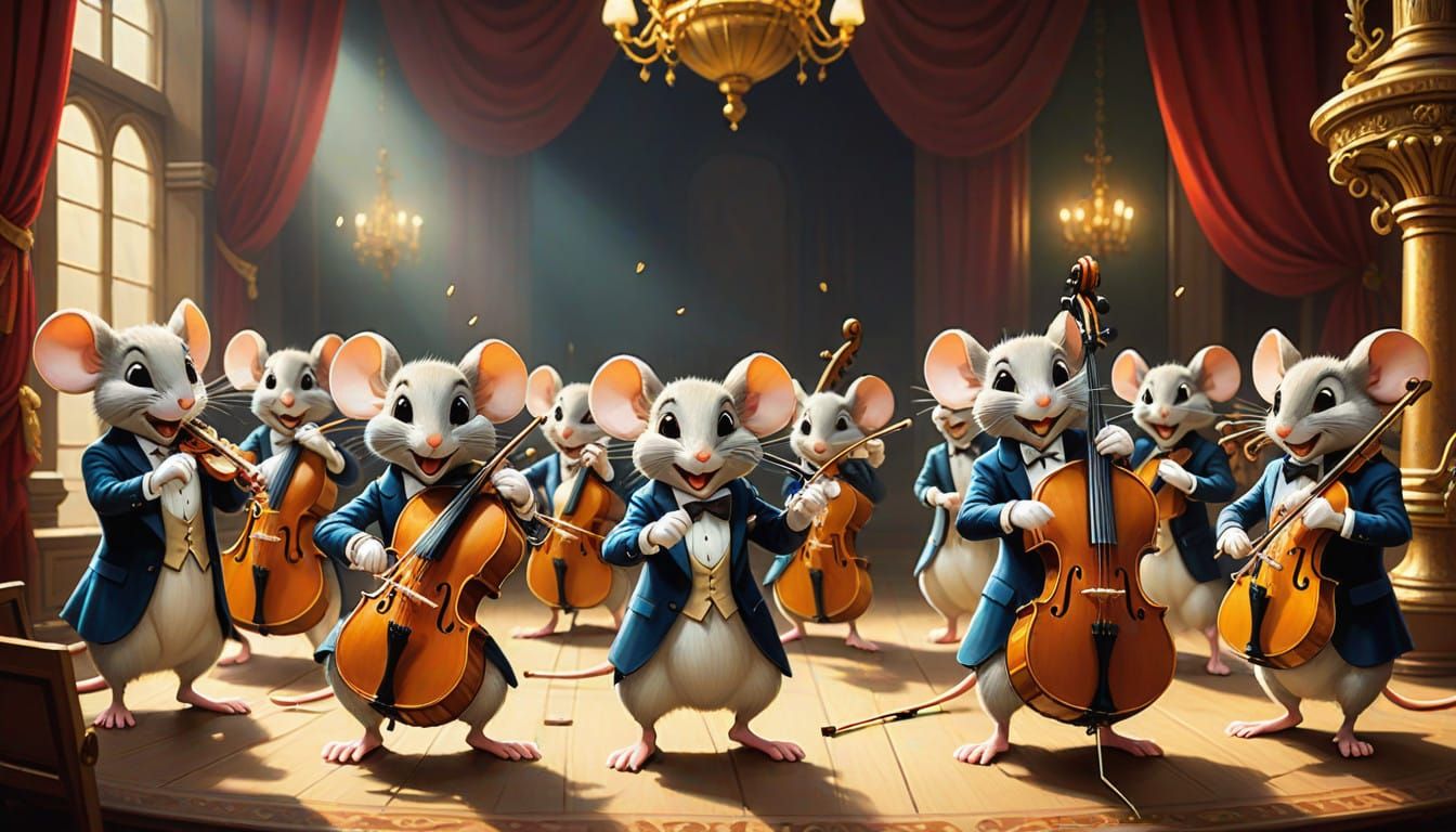 Adorable CGI Mouse Orchestra Performs in Elegant E... - AI Art