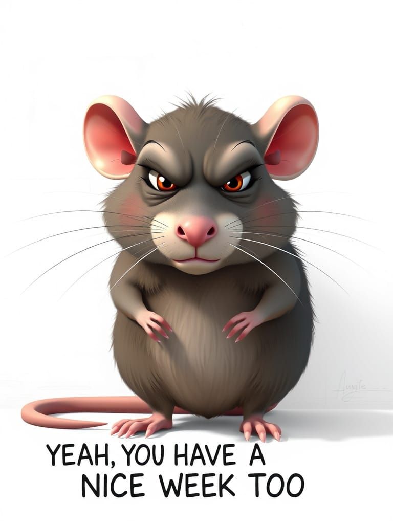 3d digital clipart illustration of a grumpy rat against a plain white ...