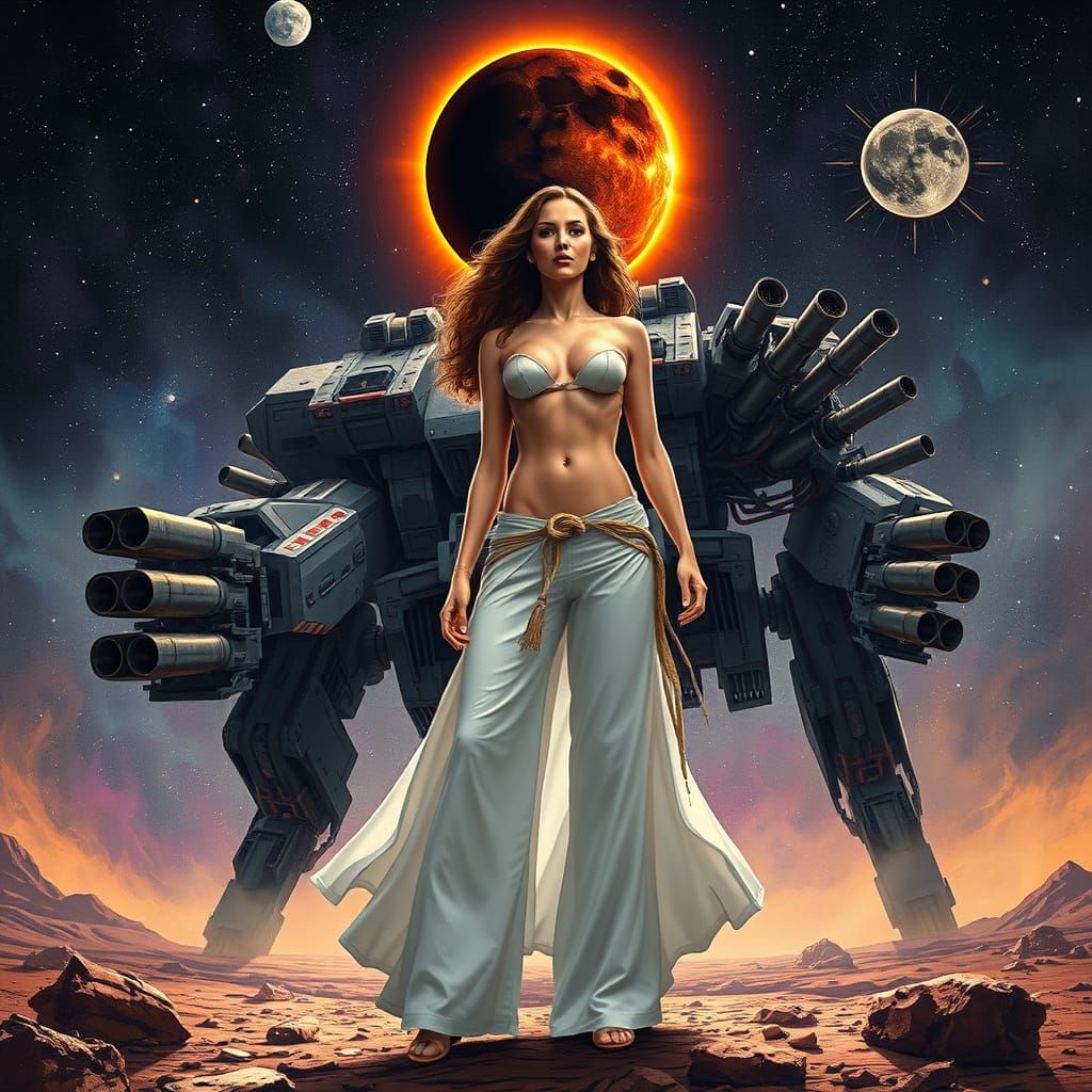 Cosmic Woman Controls Eclipses with Futuristic Mec... - AI Art