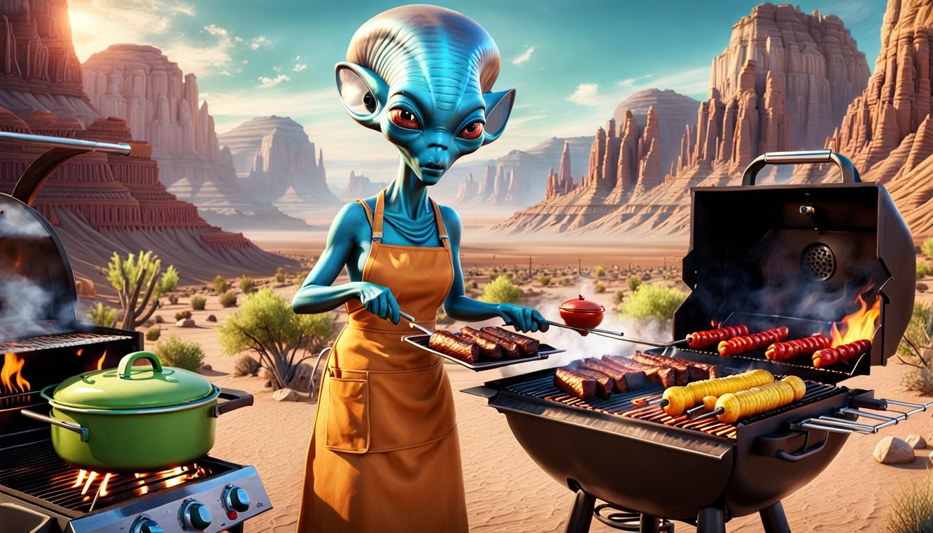 Alien BBQ party in area 52 - AI Generated Artwork - NightCafe Creator