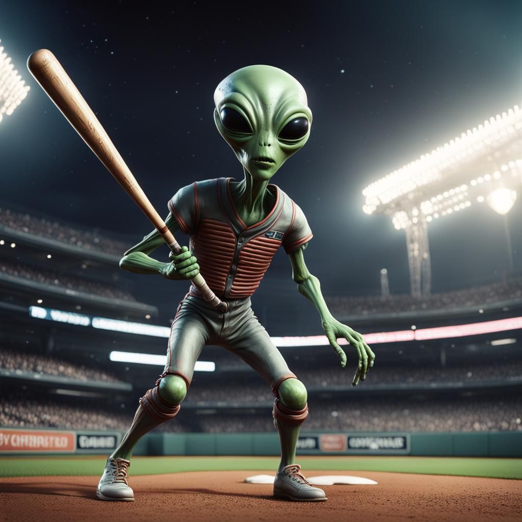 Alien up to bat at an intergalactic baseball game - AI Generated ...