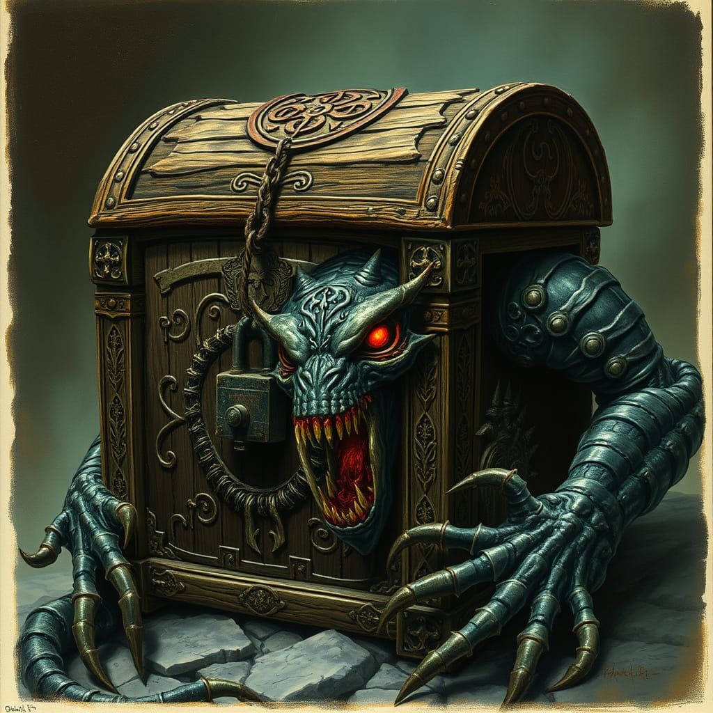 Treasure-Chest-Mimic Monster - Dark Fantasy Treasure Monster...