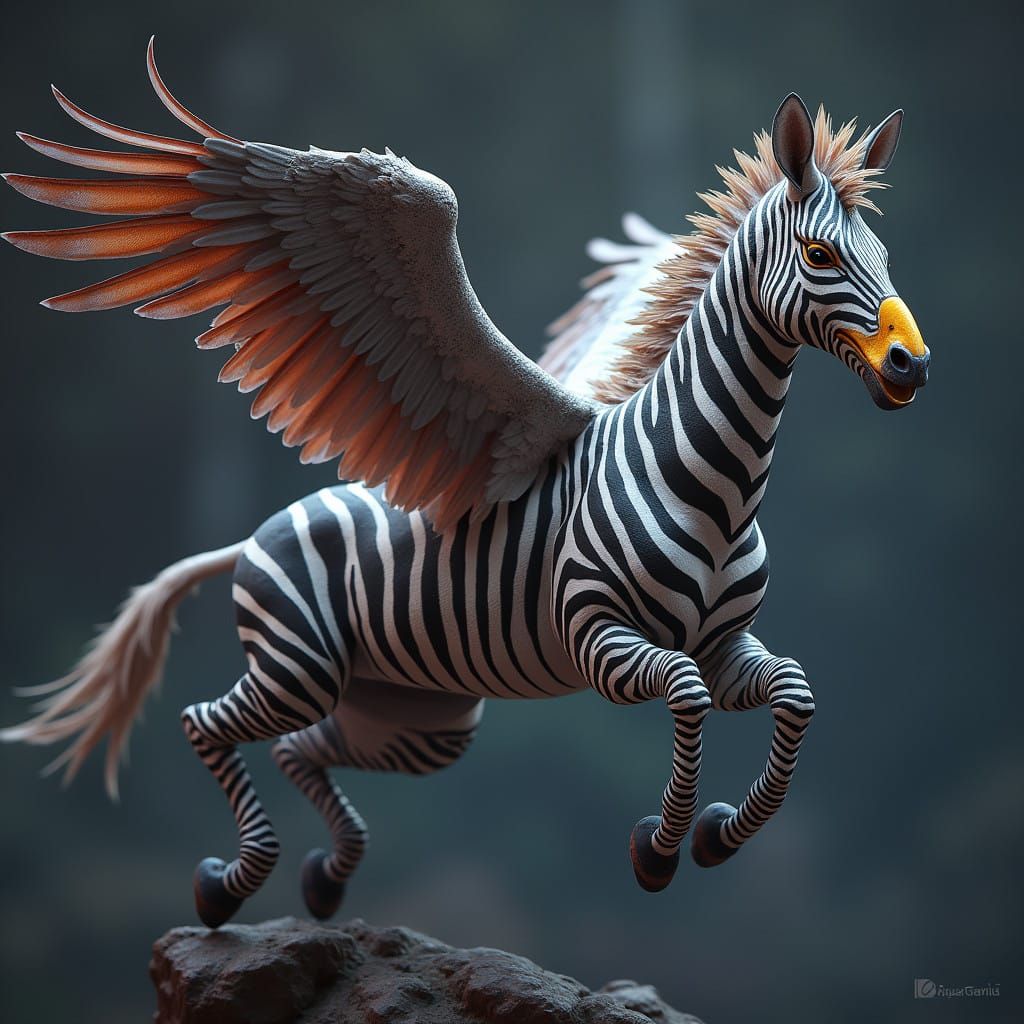 Mythical Zebra Hippogriff in Vibrant Fantasy Art - AI Art