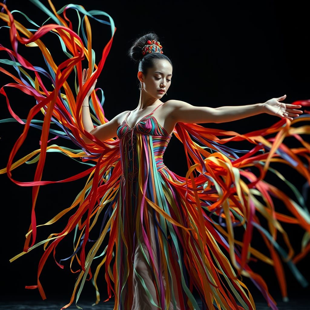Dancer in a Whimsical Ribbon Costume - AI Art