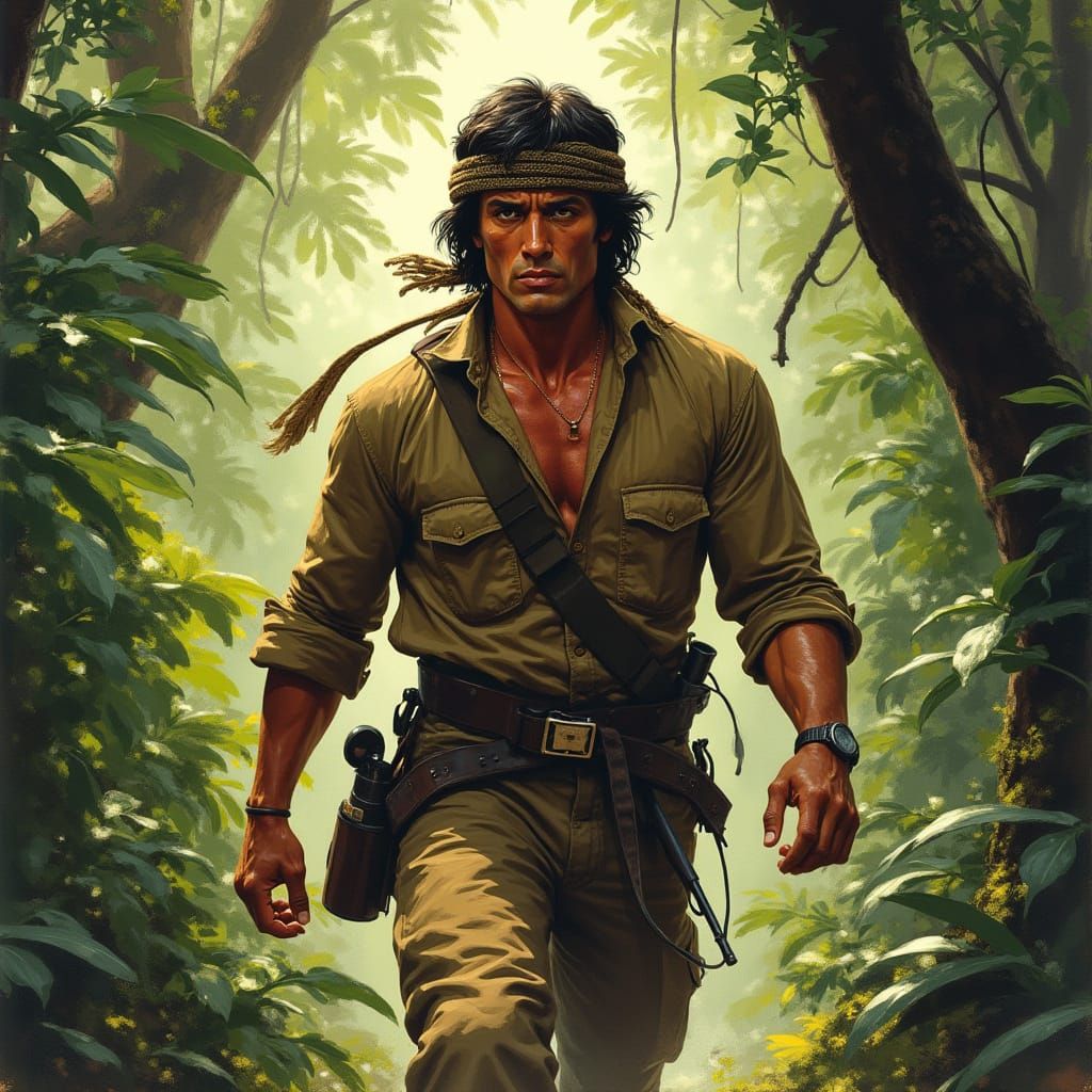 Youthful Rambo Embarks on Jungle Quest in Earth-To... - AI Art