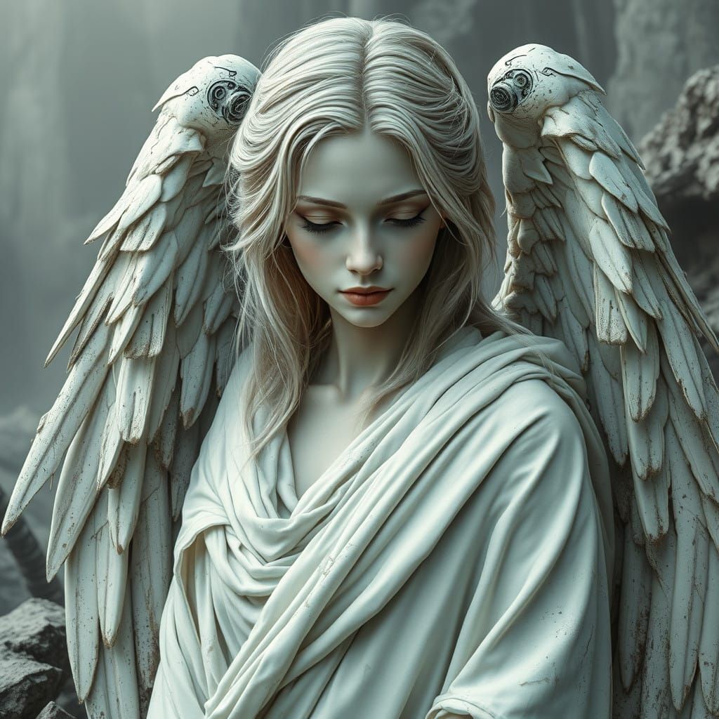 Angel Emerging from Grime in Futuristic, Surreal R... - AI Art