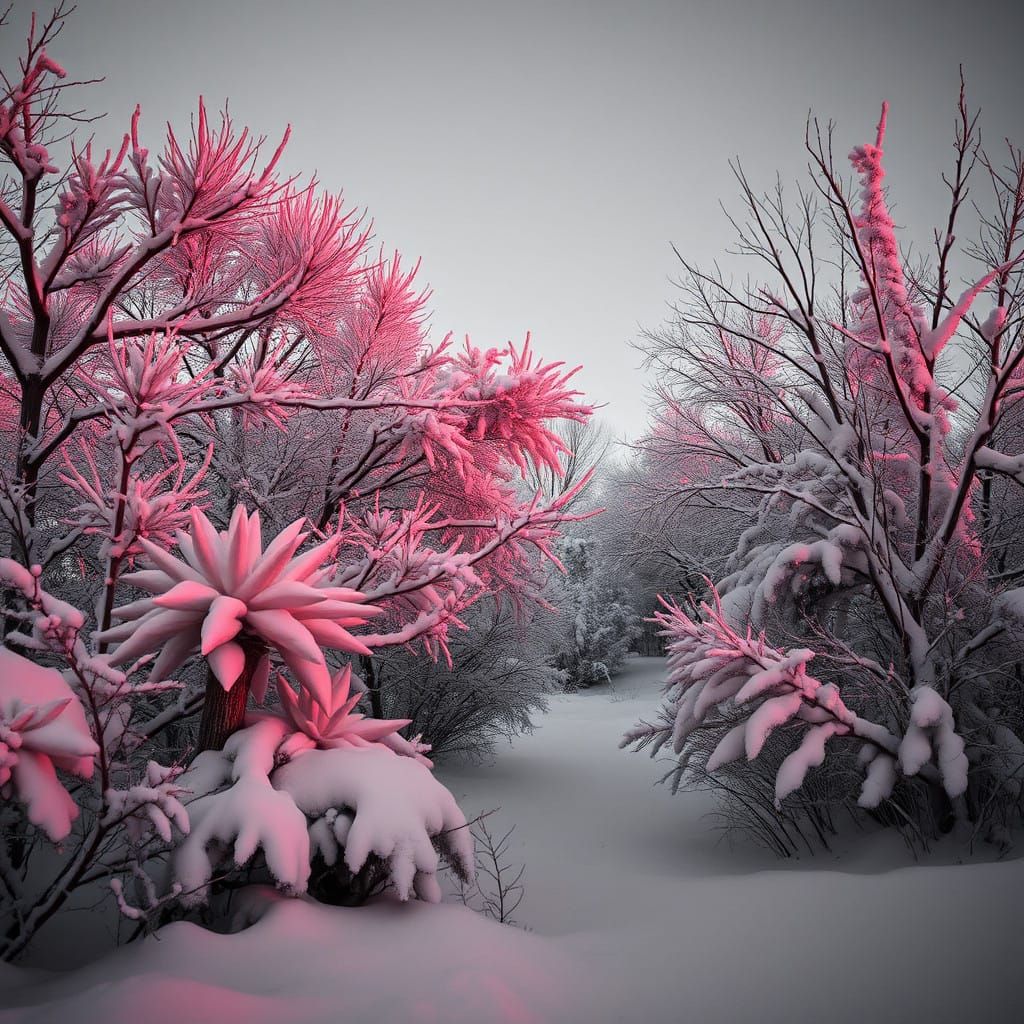 Monochrome winter, selective red coloring - AI Art