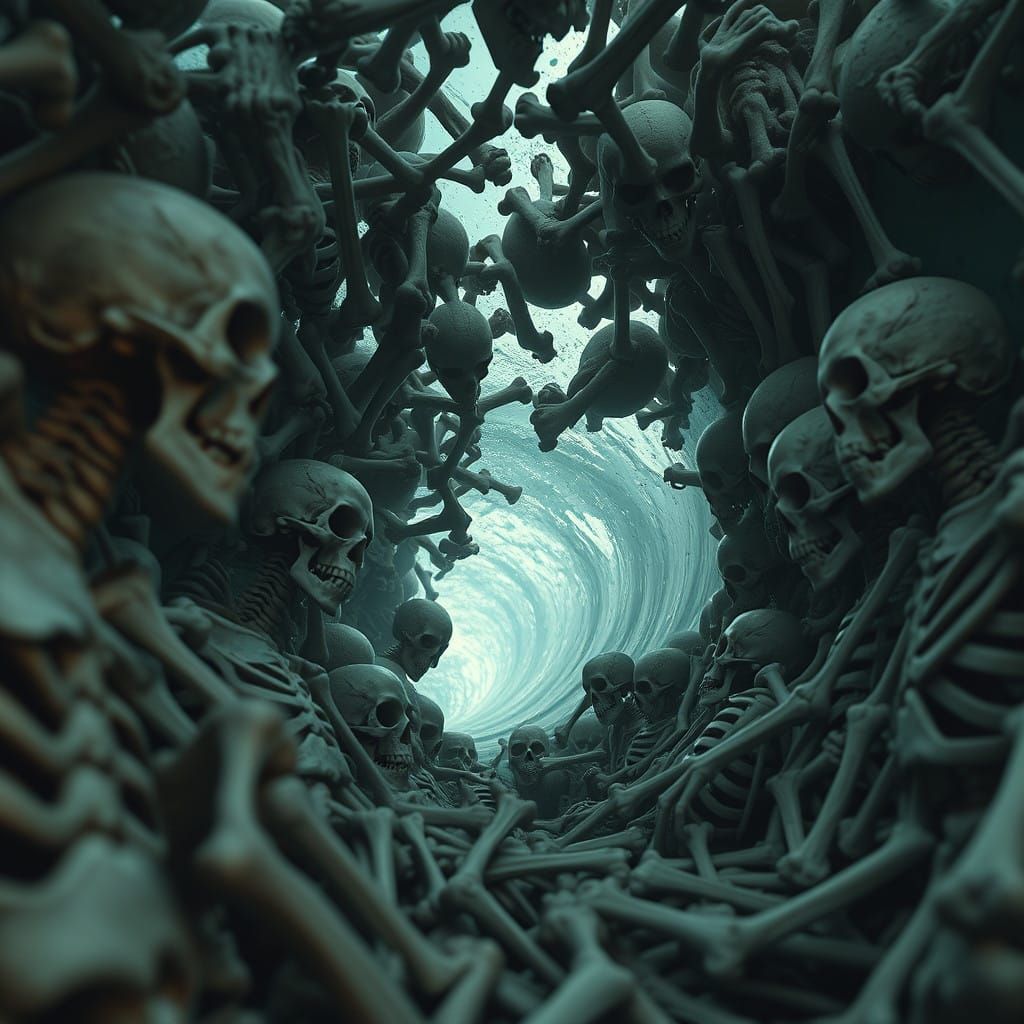 Eerie Skeleton Wave in Mysterious, Cinematic Reali... - AI Art