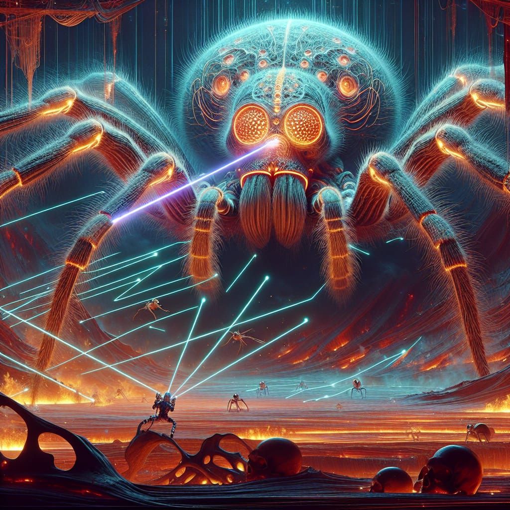 Big Tarantulas Playing Laser Tag in Their Meaty Skull Bungalow II - AI Generated Artwork ...