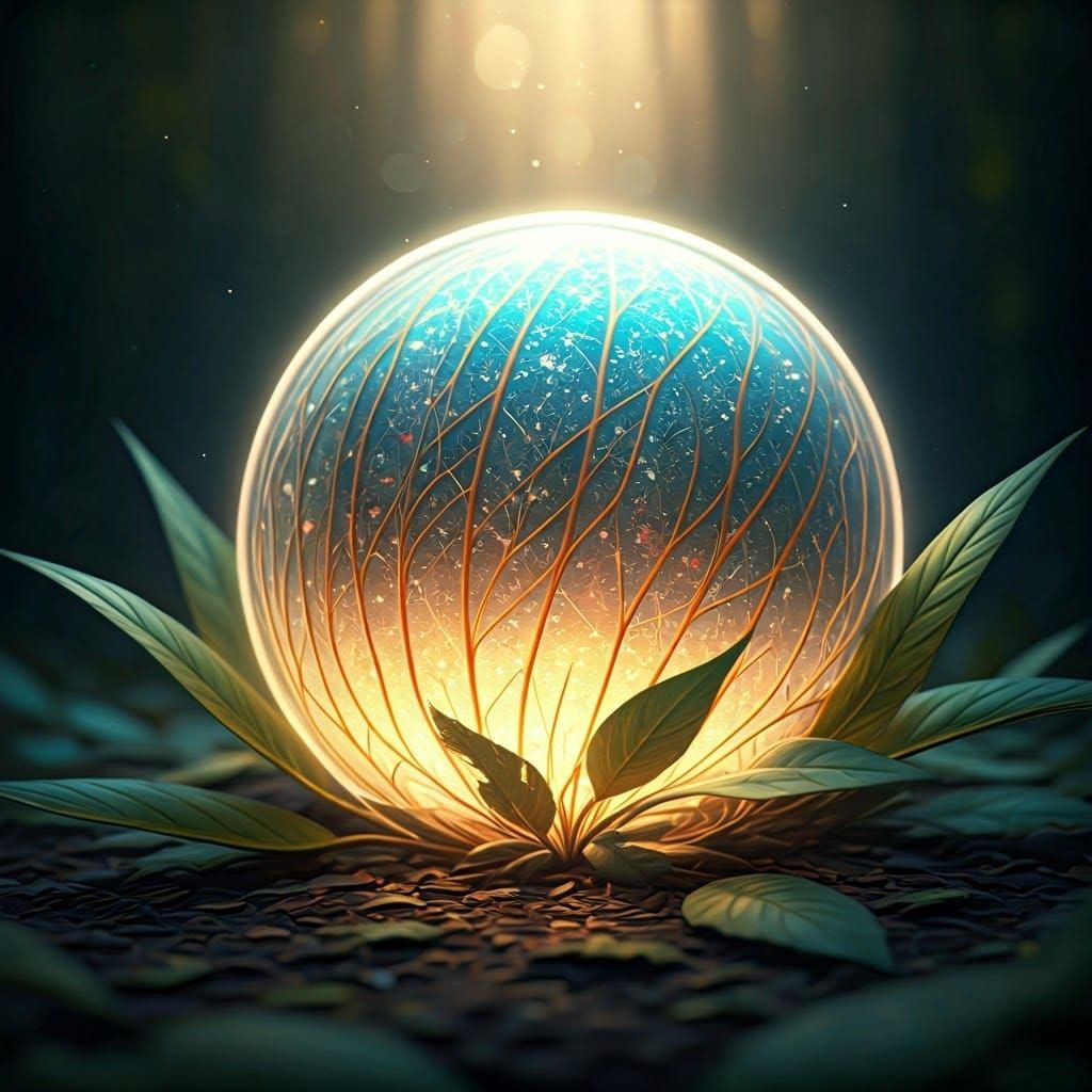 A glowing magic sphere - Whimsical Fantasy Scene with Glowin...