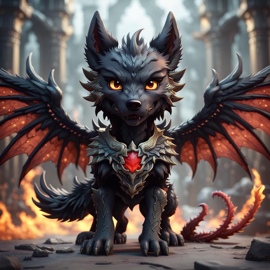 Chibi demonic black wolf with dragon wings - AI Generated Artwork ...