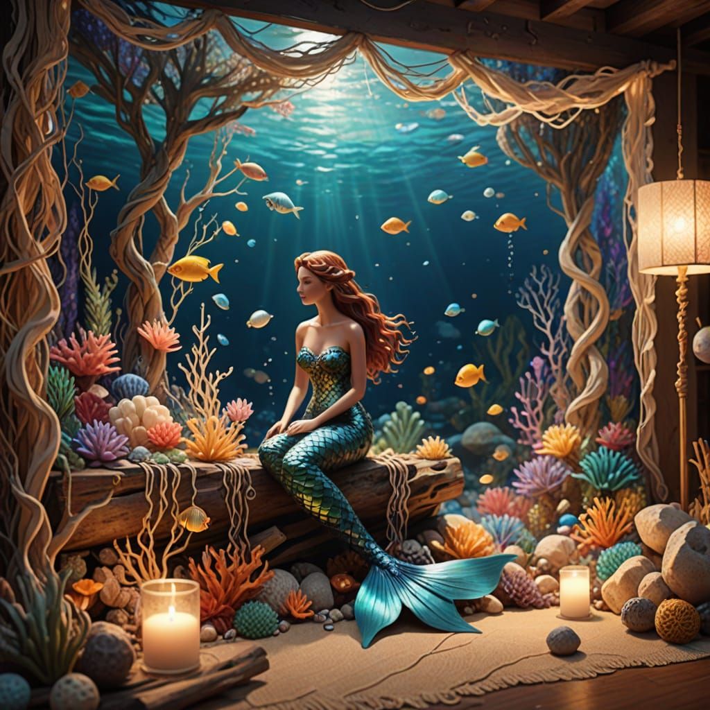 In a sunken ship turned artisan’s studio, a mermaid carefully knots ...