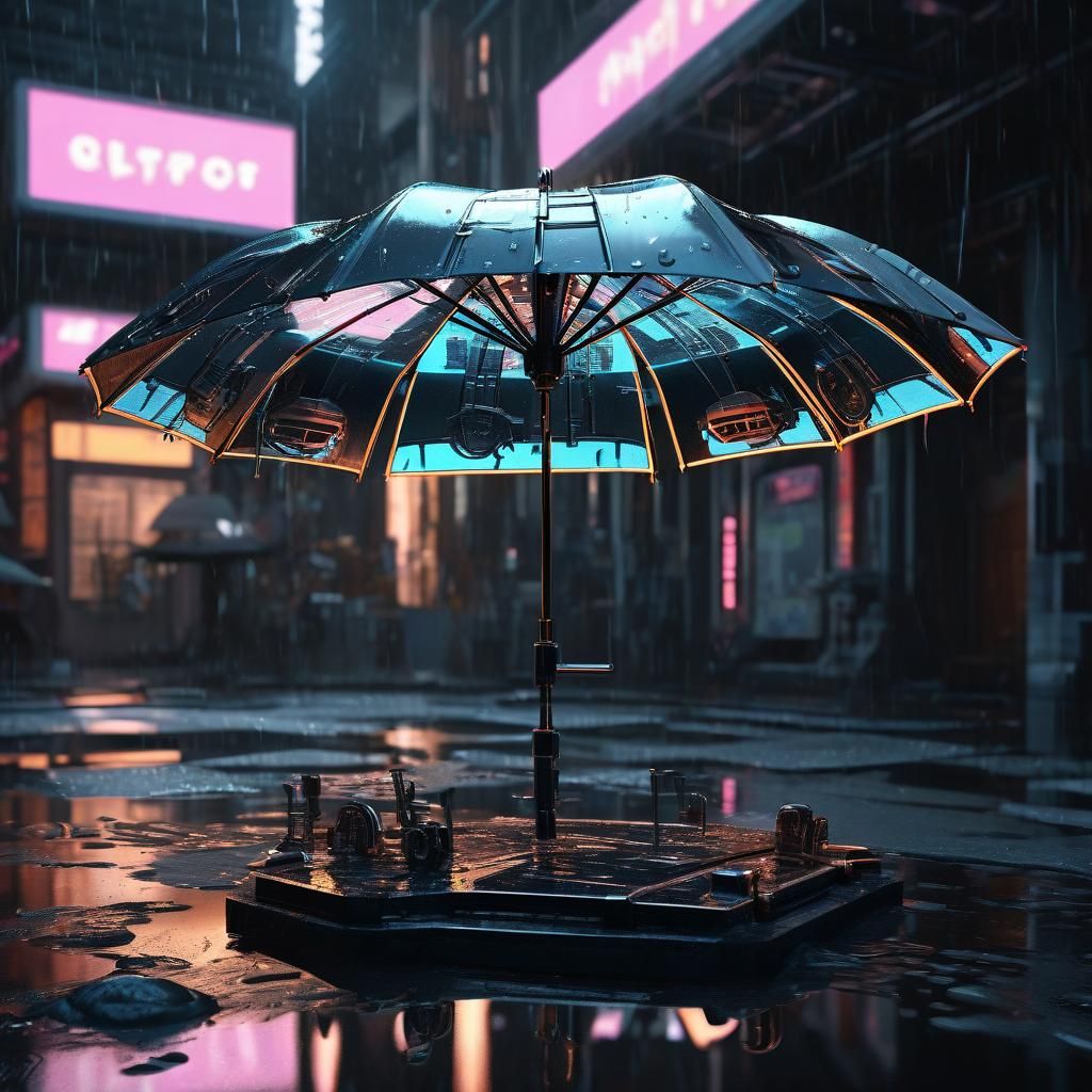 Futuristic Umbrella - Cyberpunk Clockwork Umbrella in Neon D...