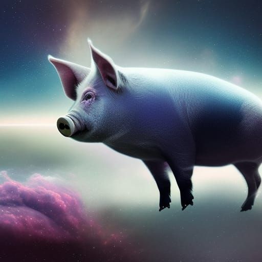 A serene pig glides peacefully through a nebula. - AI Generated Artwork ...