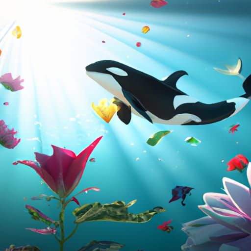 Orca whale with flowers