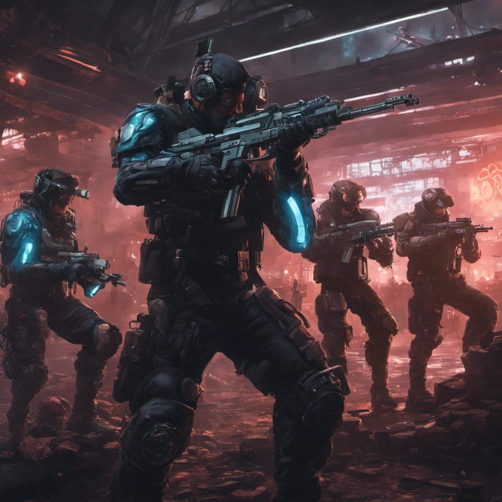 Cyberpunk soldiers aiming their guns at a civilian crowd - AI Generated ...