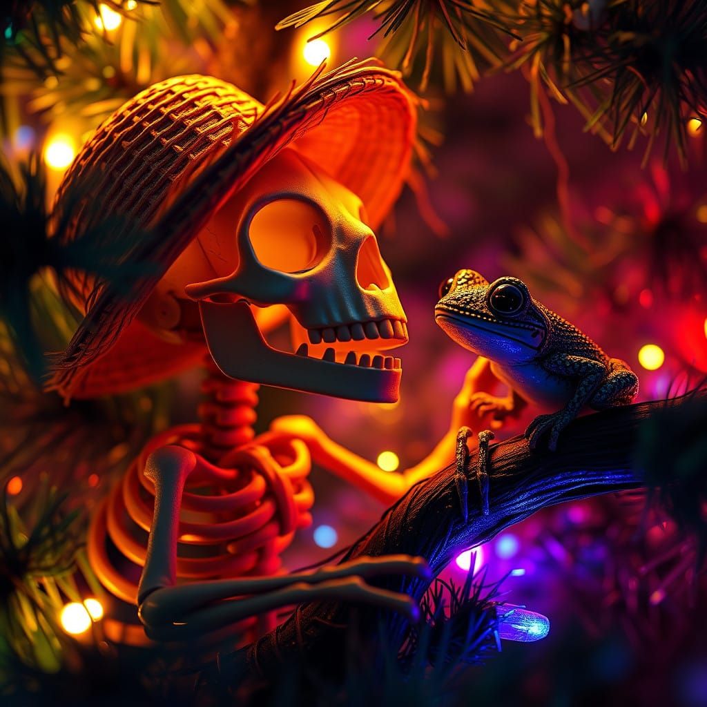 He's About to Eat Scab - Surreal Christmas Skeleton Scene in...