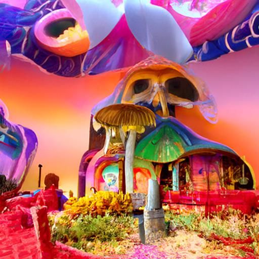 colourful psychedelic haunted desolate Mushroom Theme park - AI ...