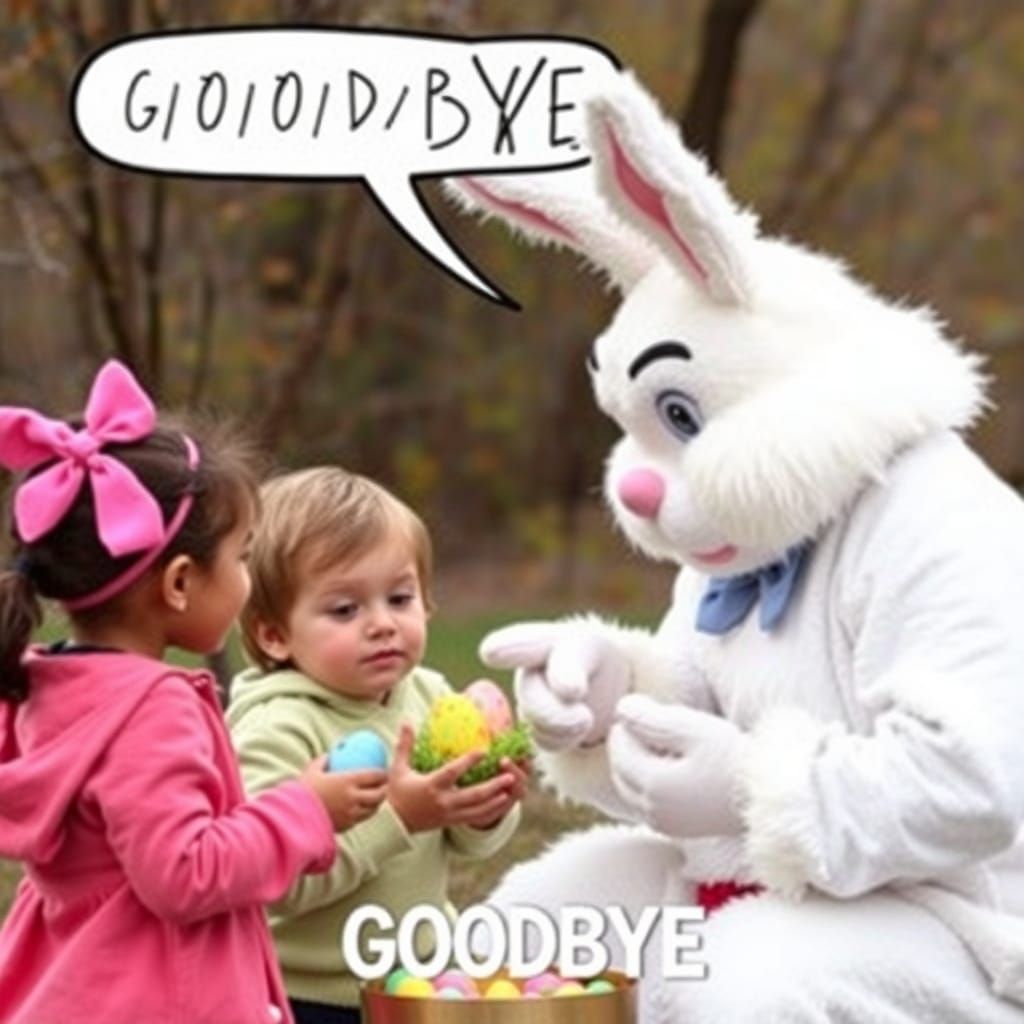 Bunny is giving kids Easter Eggs then the Bunny says "GOODBYE" and the ...