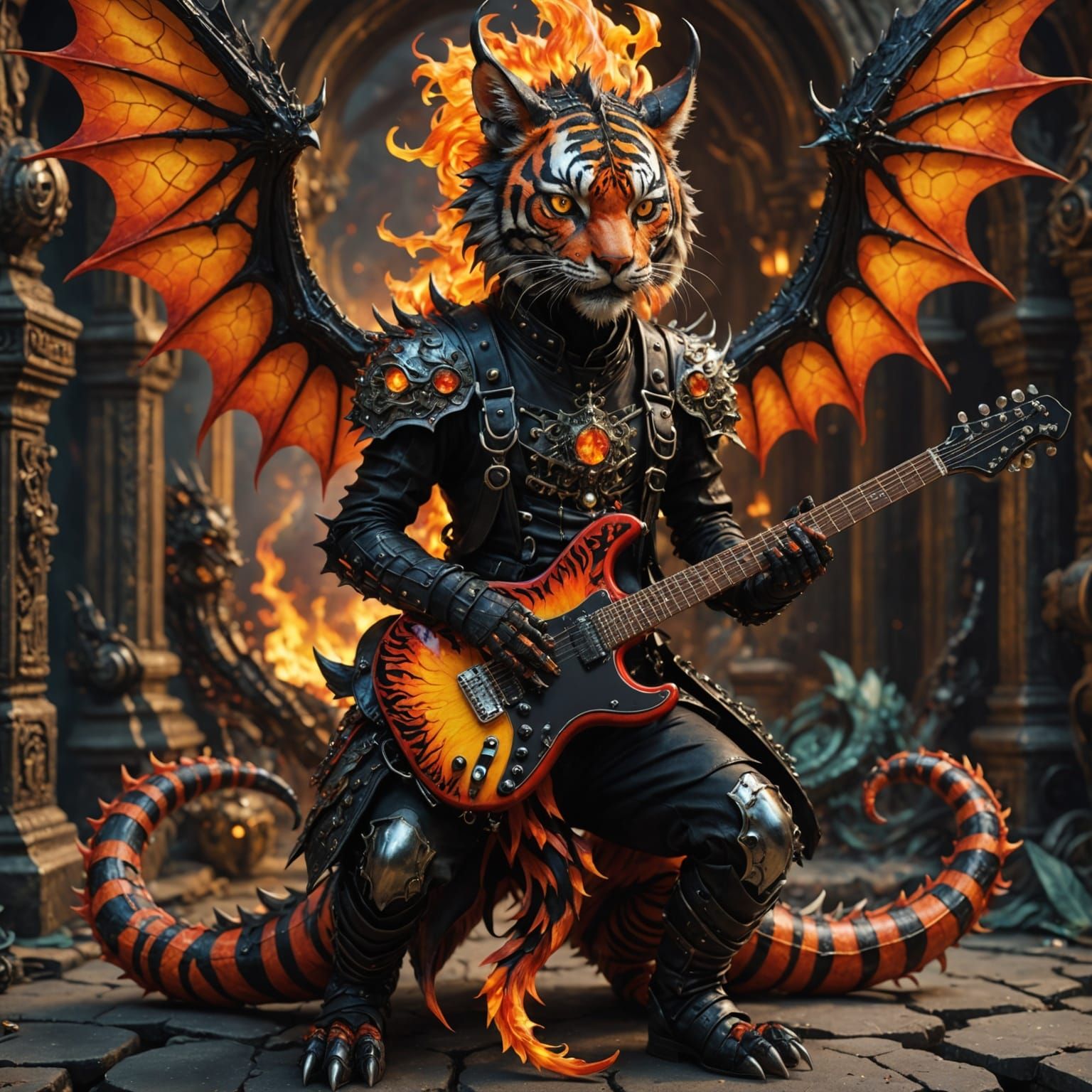 Whimsical Goth Devil-Dragon Hybrid in Vibrant Bism... - AI Art