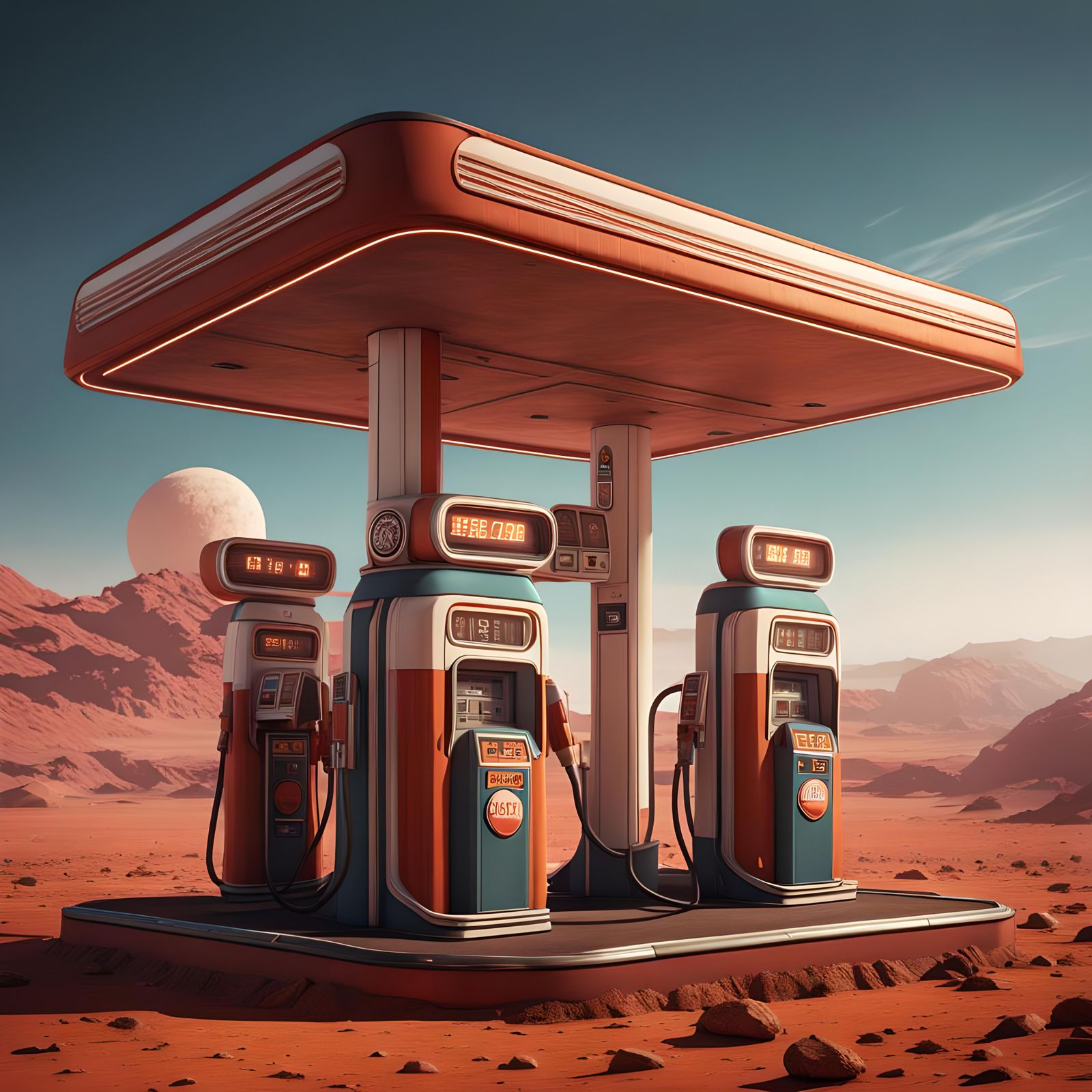 Retro gas station on Mars - AI Generated Artwork - NightCafe Creator
