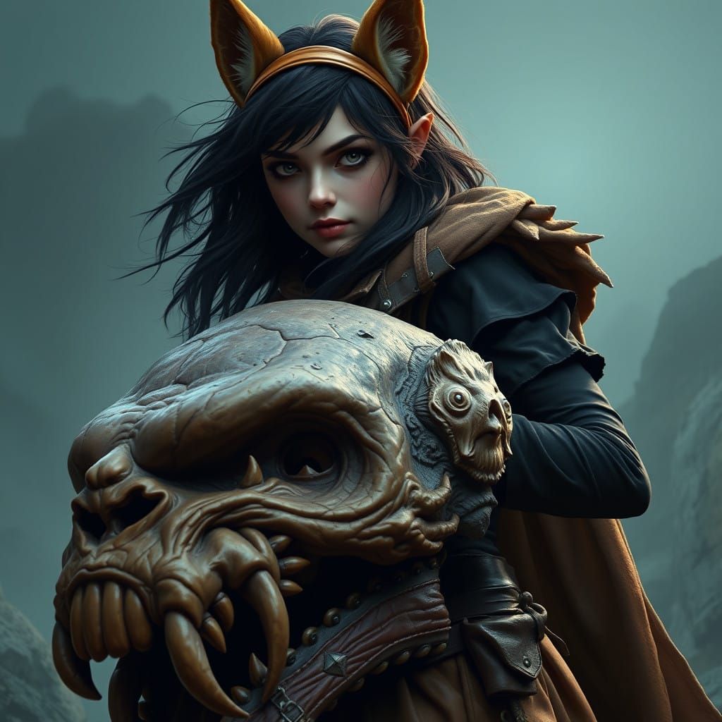 Gothic Halfling Princess Conquers Troll in Dark Fa... - AI Art