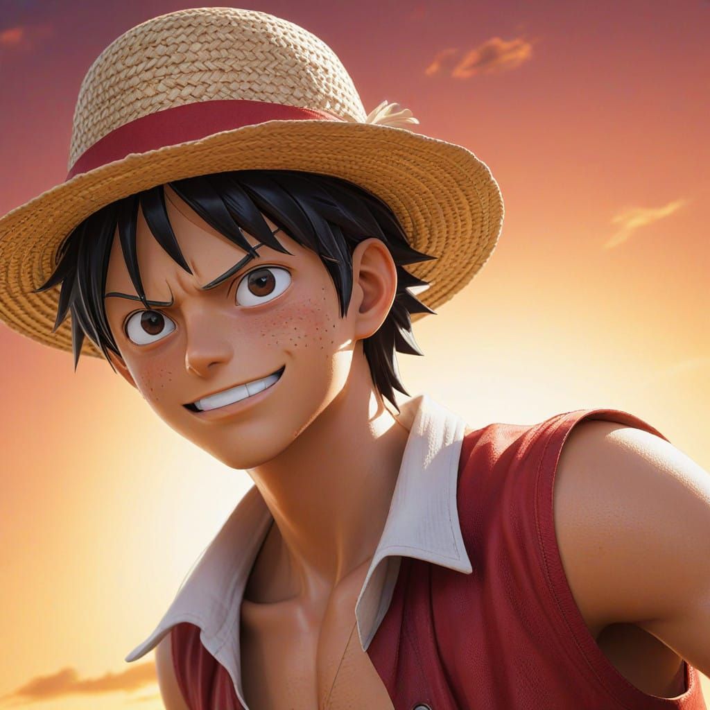 Monkey D. Luffy - Heroic Anime Captain in Sunset Glow