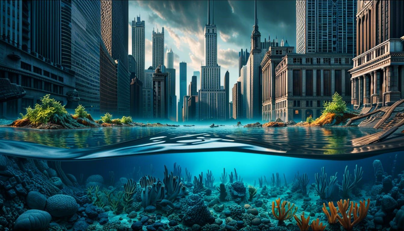 Chicago City in Ruins Underwater - AI Generated Artwork - NightCafe Creator