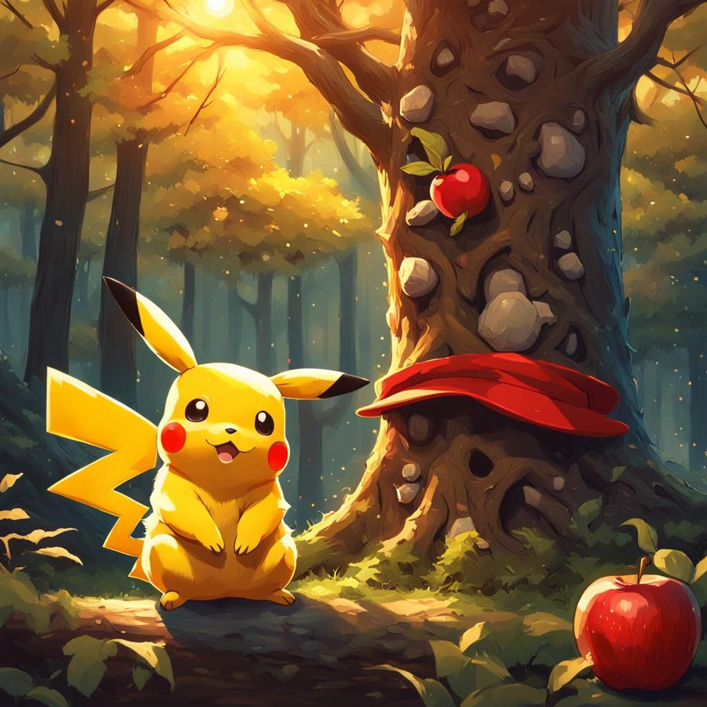 an adorable scene featuring a cute yellow Pikachu sitting next to a ...