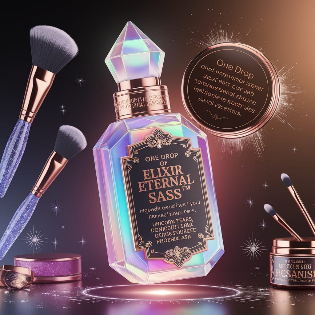 "Hyper-realistic product shot of a fictional magical cosmetic item ...