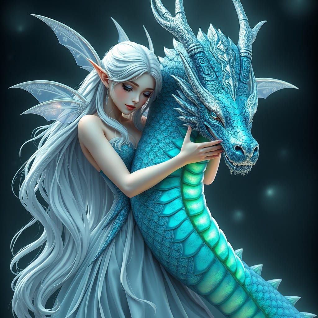 Princess with a dragon - Ethereal Princess Embraces Serpenti...