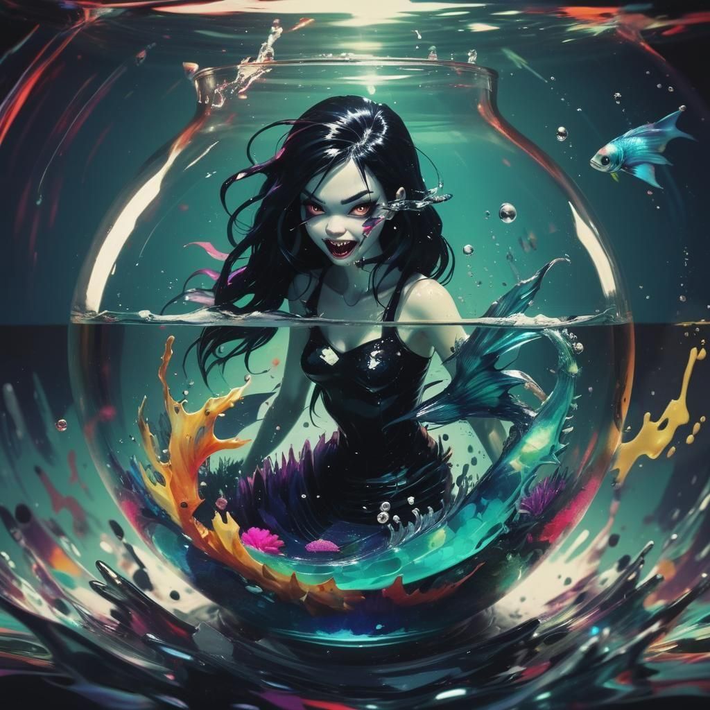 angry mermaid in a fishbowl - AI Generated Artwork - NightCafe Creator