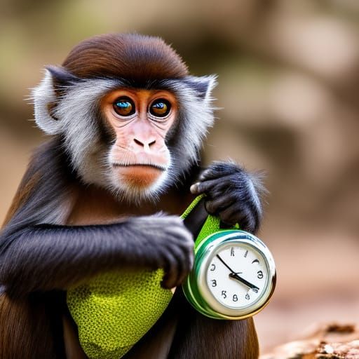 a monkey holding a clock - AI Generated Artwork - NightCafe Creator