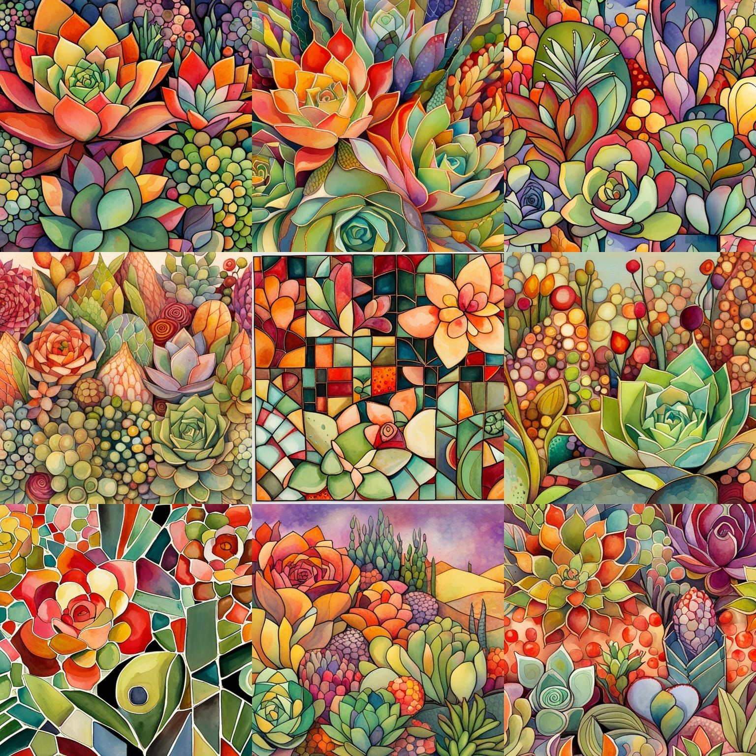 succulents, Watercolor patchwork by Flora Bowley and Jennifer Lommers and Enki Bilal - AI ...