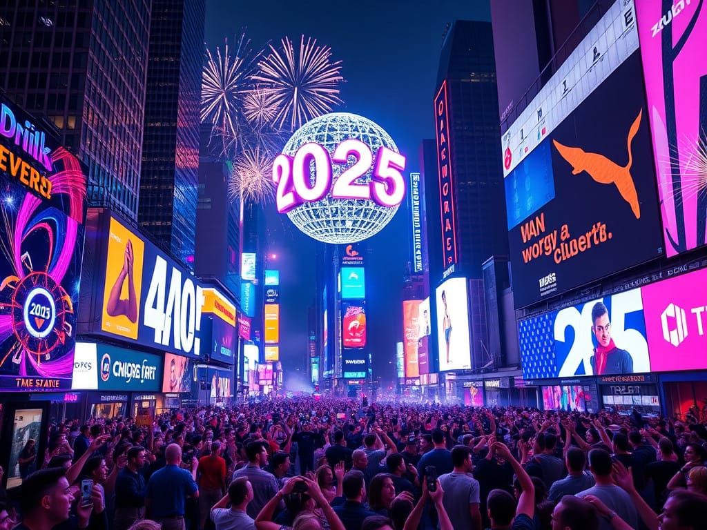 New Year's Celebration at a Futuristic Times Square, NYC