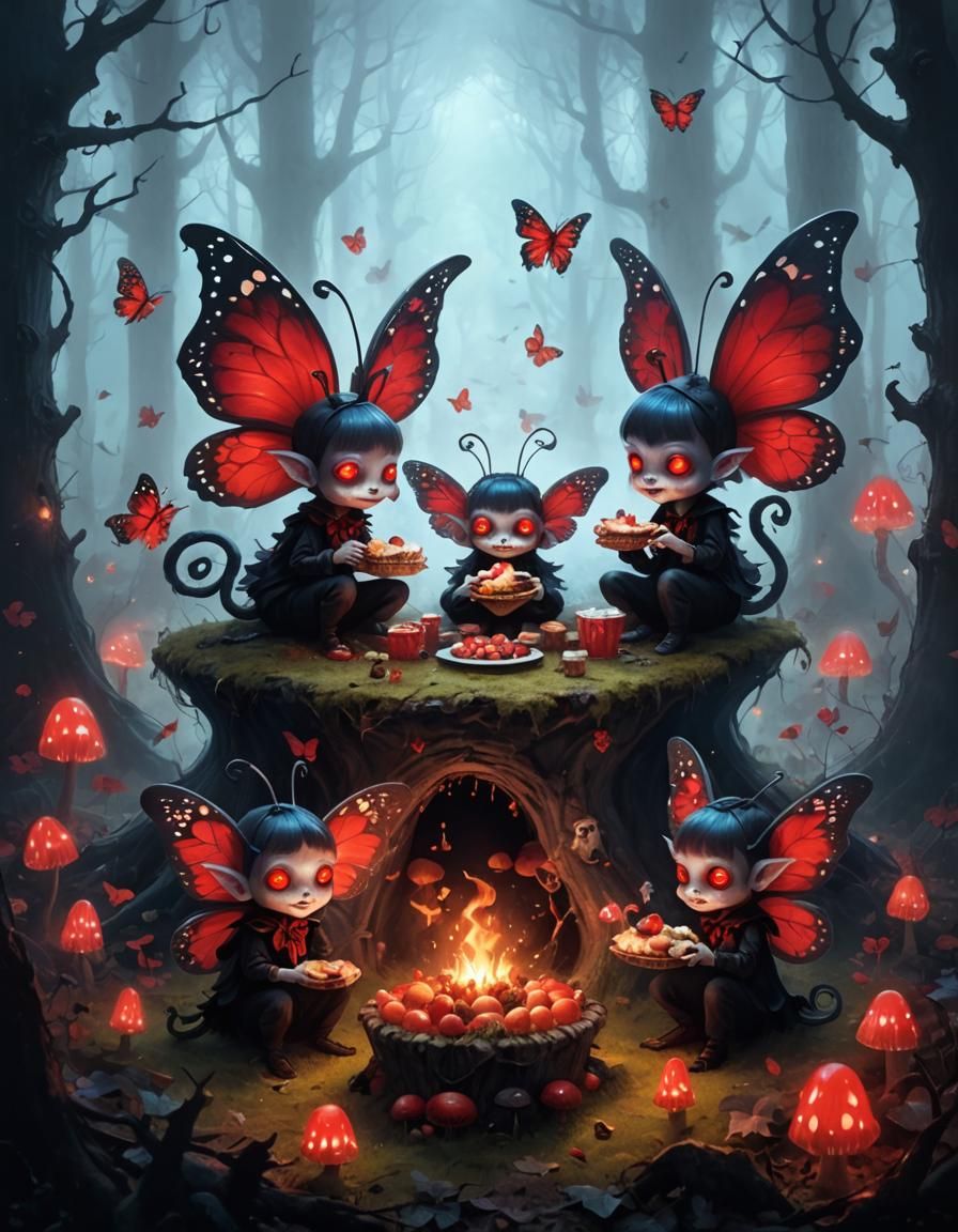Little twisted picnic - Dark Fantasy Imps in Whimsical Goth...