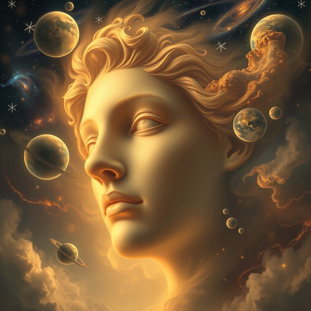 Majestic Cosmic Face Contemplates the Universe - AI Art